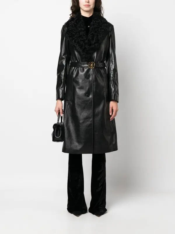 Bally Shearling-collar Leather Trench Coat