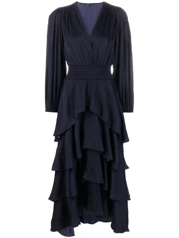 Maje Ruffled Midi Dress - Blue