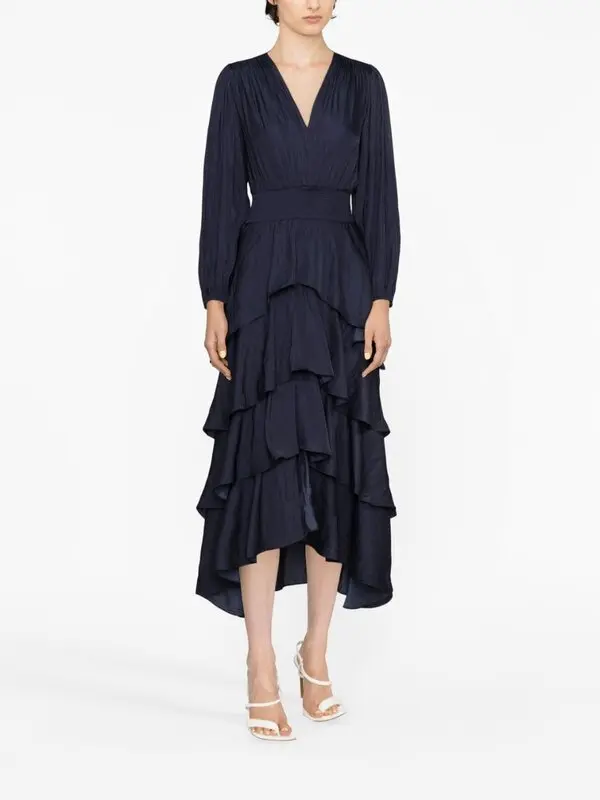 Maje Ruffled Midi Dress - Blue