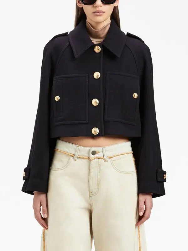 Palm Angels Virgin-wool Blend Cropped Coat - Blue