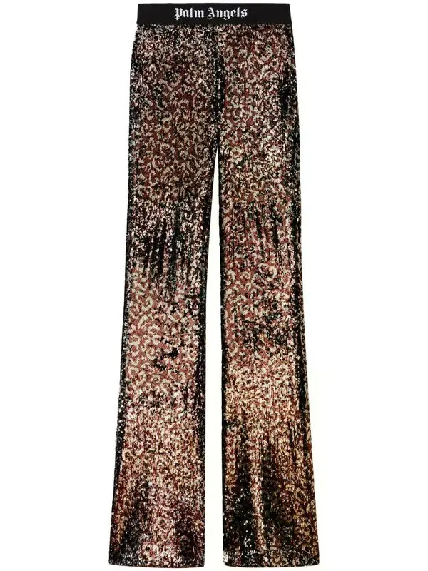 Palm Angels Logo-tape Sequin Flared Trousers - Black