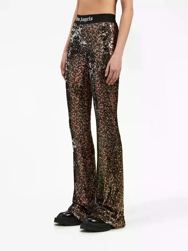 Palm Angels Logo-tape Sequin Flared Trousers