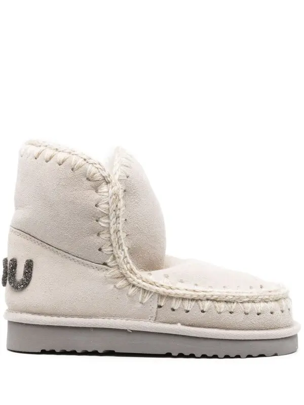 Mou Whipstitch-detail Sheepskin Boots - Neutrals