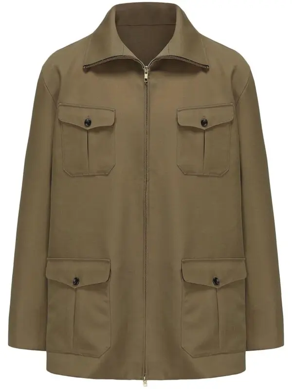 Shanghai Tang Technical Wool Jacket With Spread Collar - Green