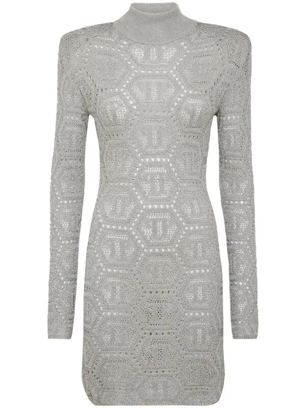 Philipp Plein Monogram Crochet-knit Minidress - Grey