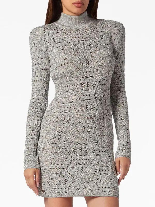 Philipp Plein Monogram Crochet-knit Minidress - Grey