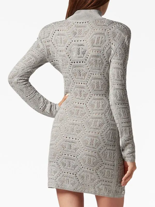 Philipp Plein Monogram Crochet-knit Minidress - Grey