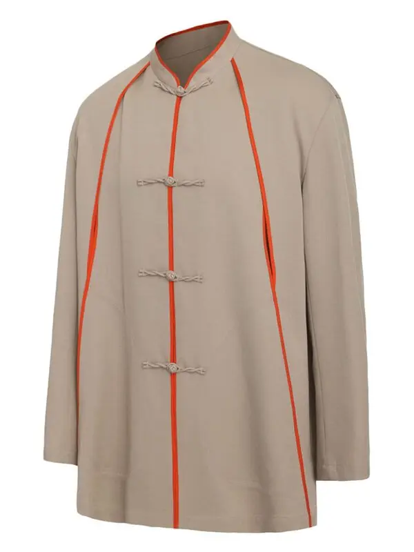 Shanghai Tang Khaki Wool Piped-trim Tang Jacket