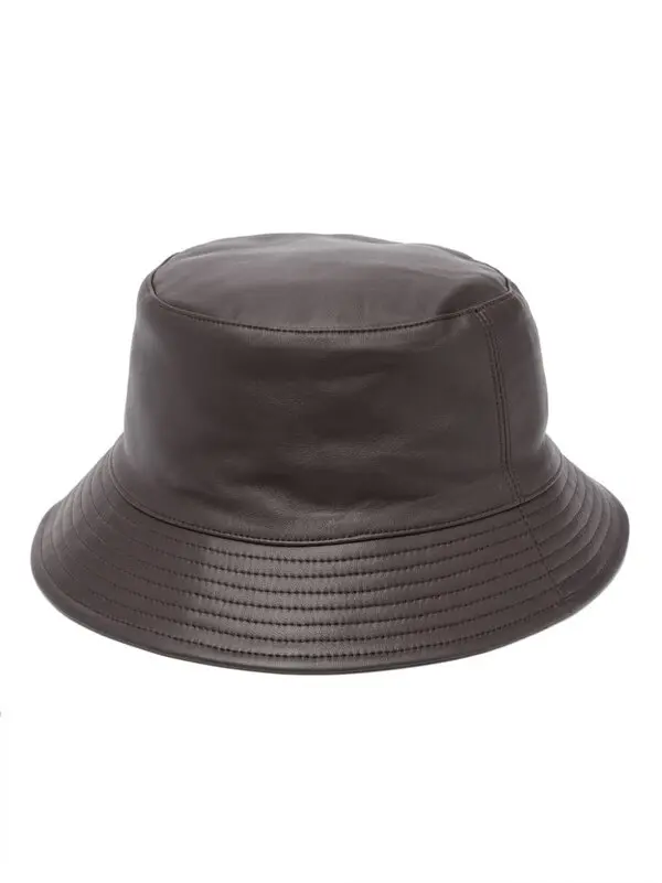 YVES SALOMON Leather Bucket Hat - Brown