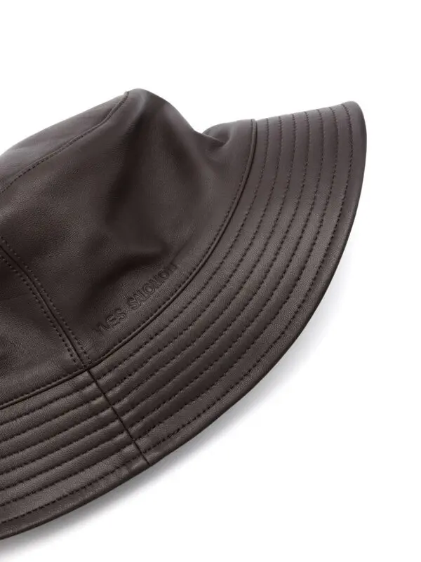 YVES SALOMON Leather Bucket Hat - Brown