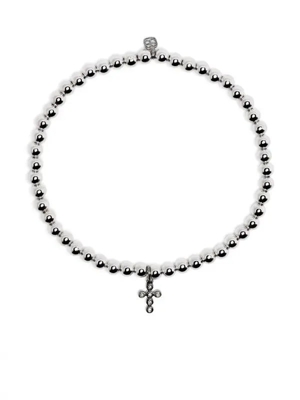 SYDNEY EVAN 14kt White Gold Cross Charm Beaded Bracelet - Silver