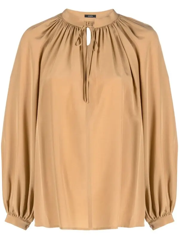 JOSEPH Tie-fastening Silk Blouse - Brown