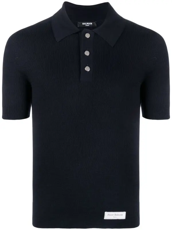 Balmain Logo-patch Wool Polo Shirt