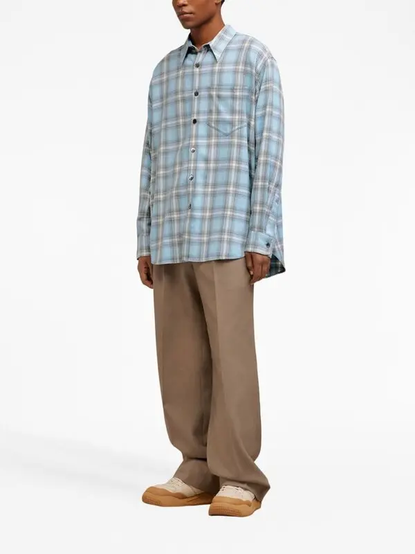 AMI Paris Long-sleeved Checkered Knitted Shirt - Blue