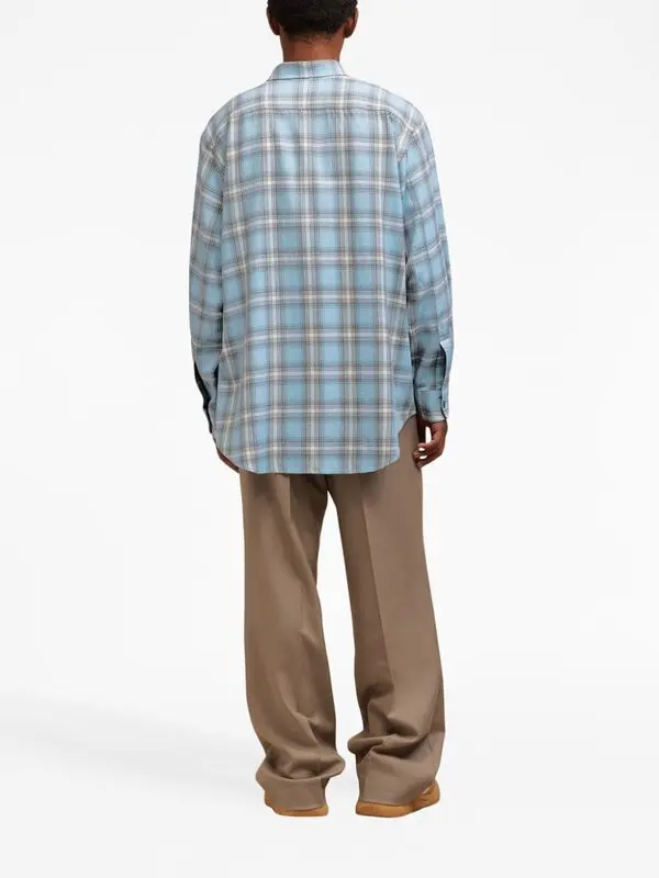 AMI Paris Long-sleeved Checkered Knitted Shirt - Blue