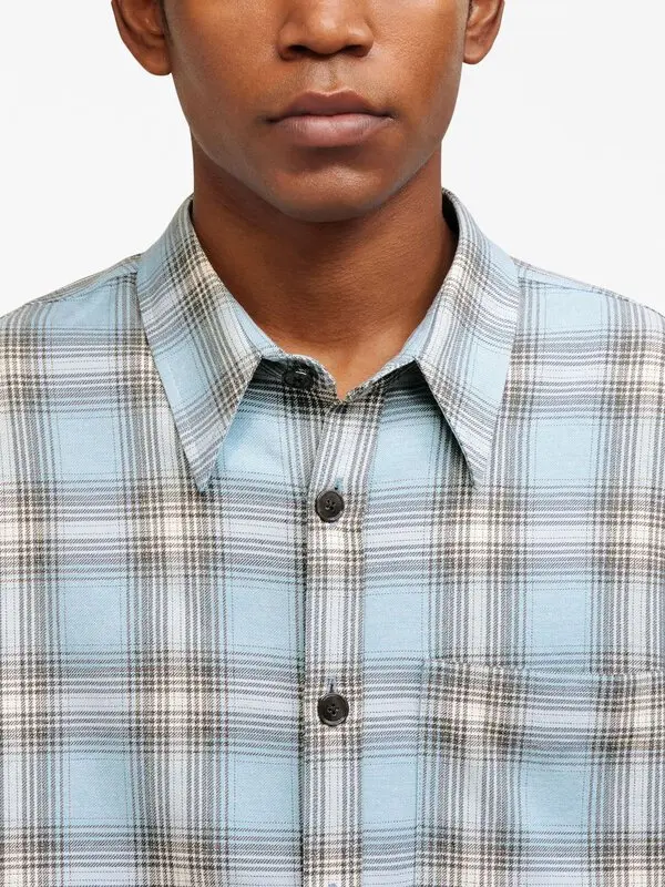 AMI Paris Long-sleeved Checkered Knitted Shirt - Blue
