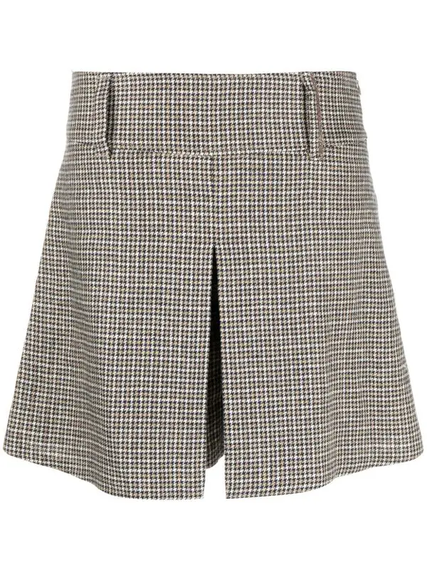 Brunello Cucinelli Houndstooth-pattern Linen-blend Skort