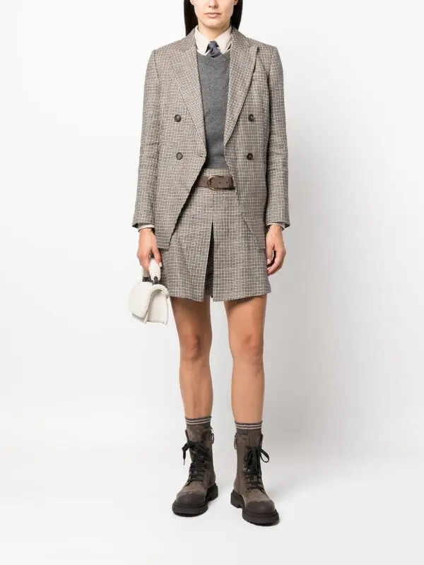 Brunello Cucinelli Houndstooth-pattern Linen-blend Skort