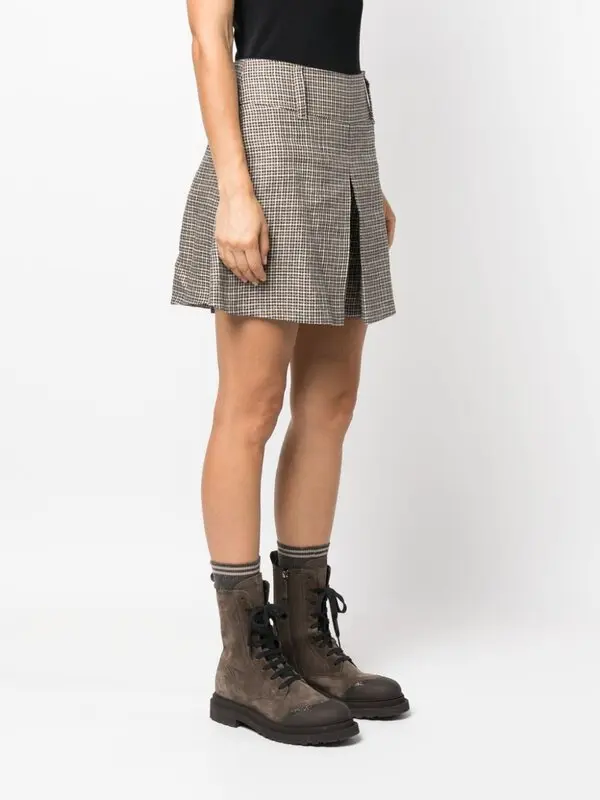 Brunello Cucinelli Houndstooth-pattern Linen-blend Skort