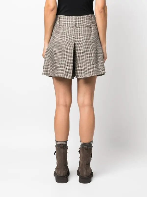 Brunello Cucinelli Houndstooth-pattern Linen-blend Skort