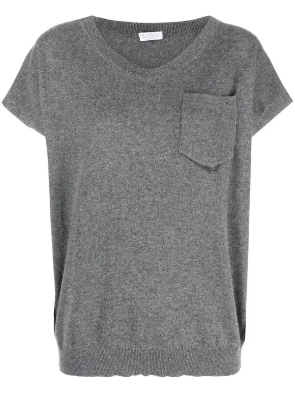 Brunello Cucinelli Cashmere Vest With Cap Sleeves - Grey
