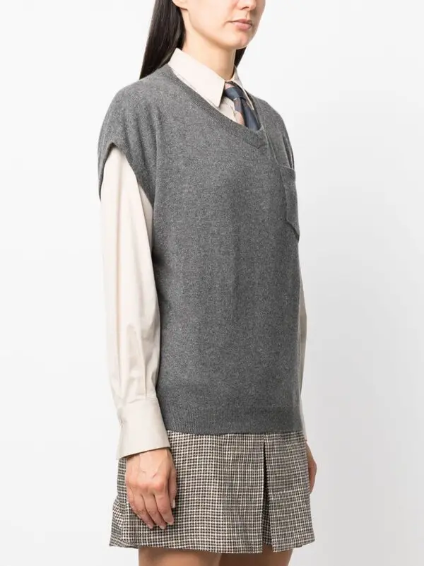 Brunello Cucinelli Cashmere Vest With Cap Sleeves - Grey