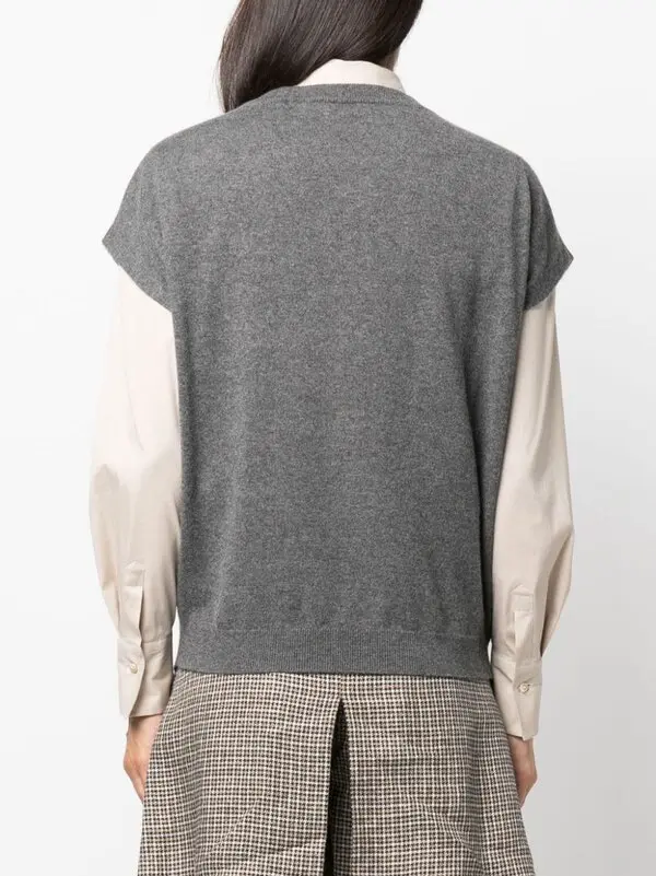 Brunello Cucinelli Cashmere Vest With Cap Sleeves - Grey