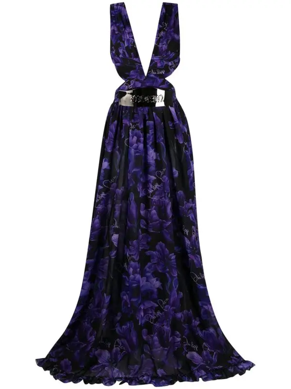 Philipp Plein Floral-print Chiffon Maxi Dress