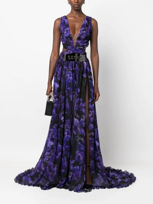Philipp Plein Floral-print Chiffon Maxi Dress
