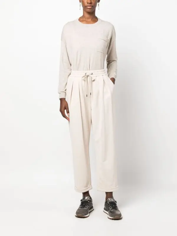 Brunello Cucinelli Pleated Drawstring Cropped Trousers