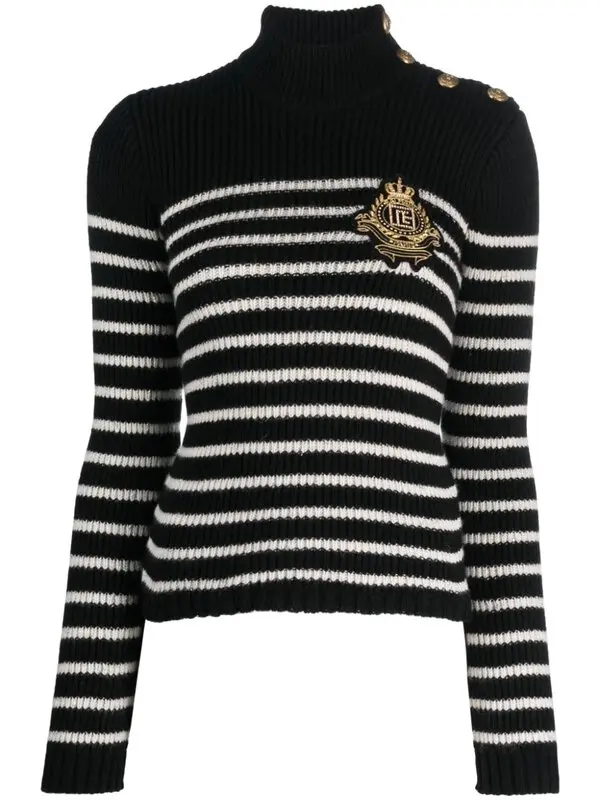 Balmain Logo-patch Striped Jumper