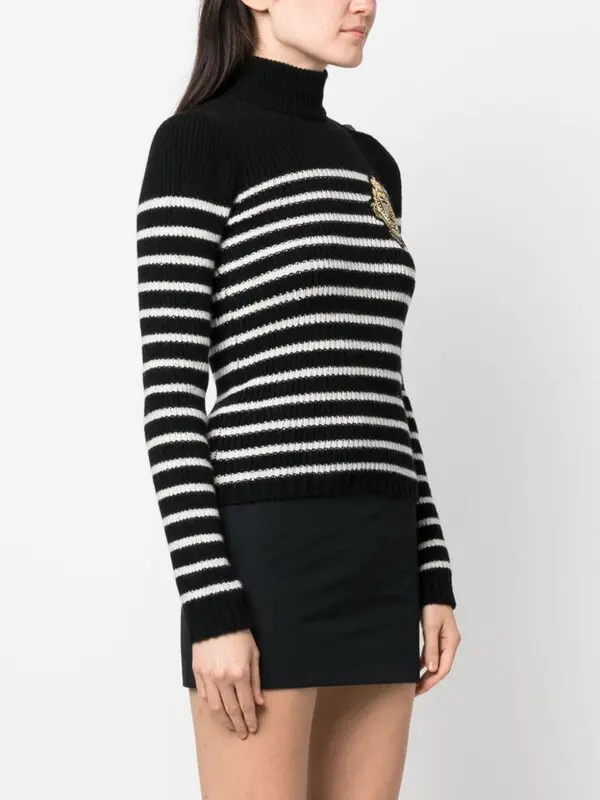 Balmain Logo-patch Striped Jumper