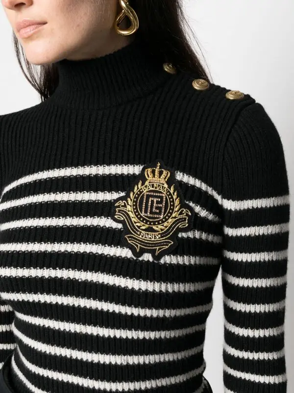 Balmain Logo-patch Striped Jumper