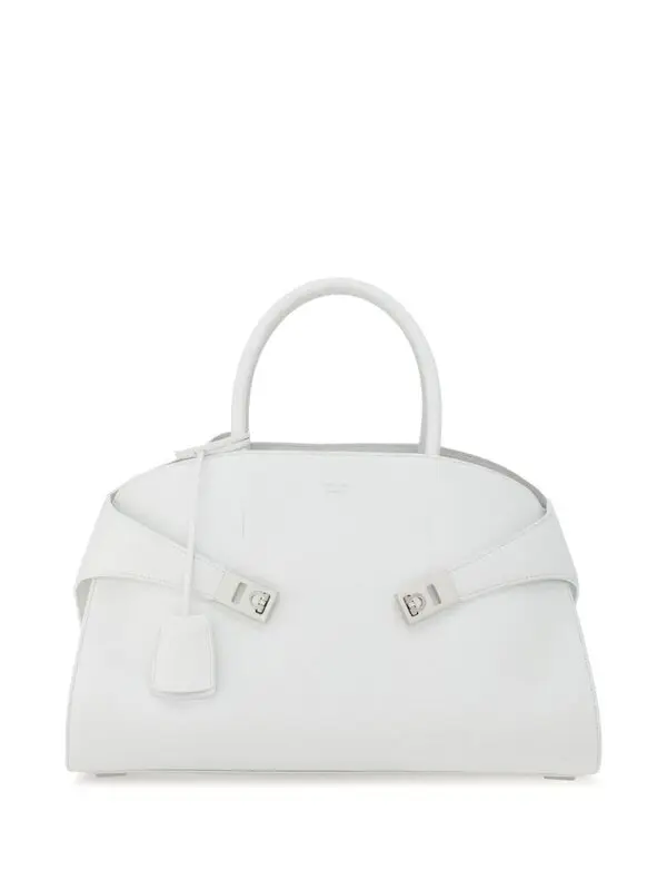 FERRAGAMO Medium Hug Leather Tote - White