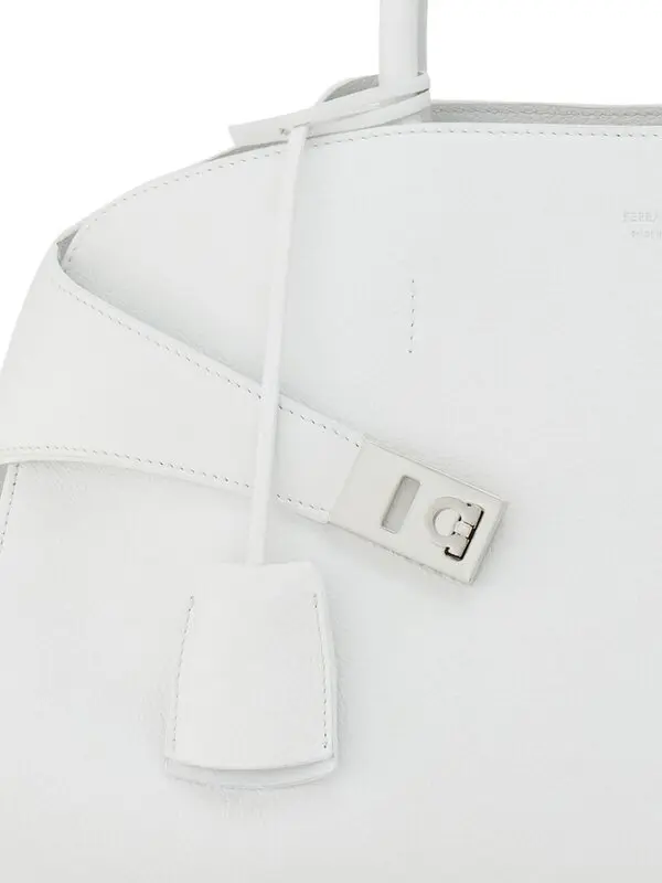 FERRAGAMO Medium Hug Leather Tote - White