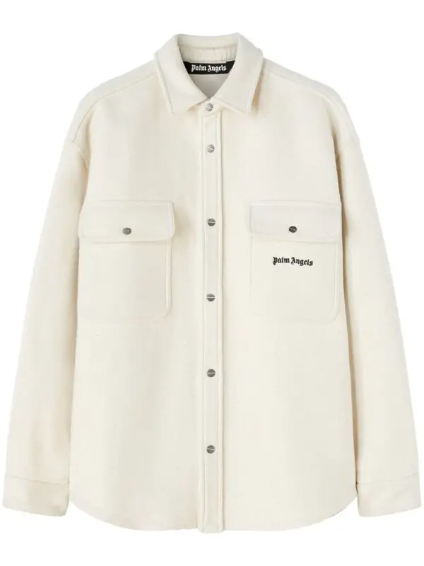 Palm Angels Logo-embroidered Twill Shirt Jacket - White