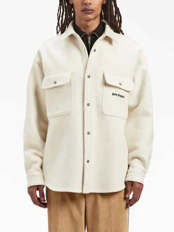 Palm Angels Logo-embroidered Twill Shirt Jacket - White