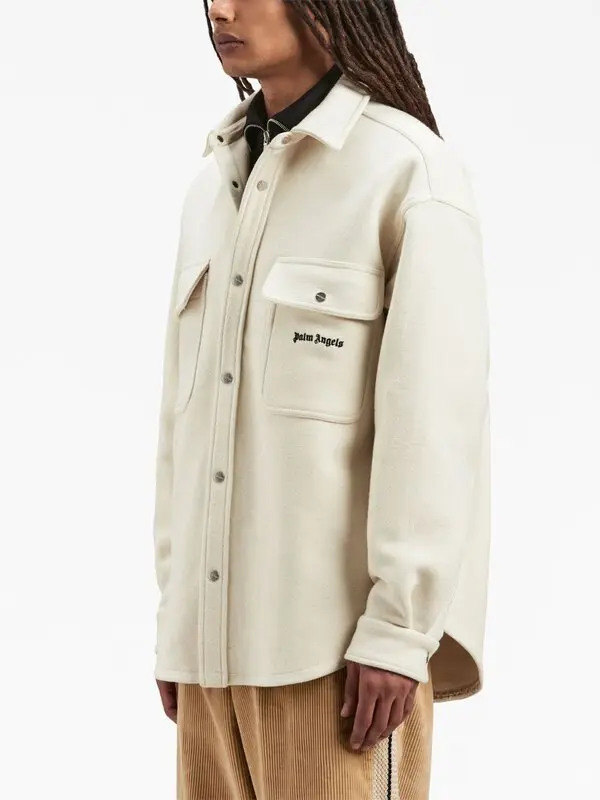 Palm Angels Logo-embroidered Twill Shirt Jacket - White