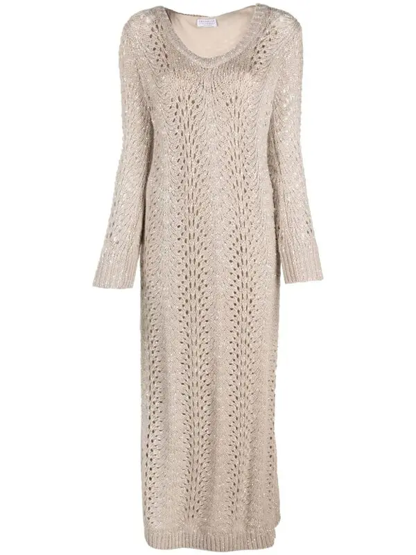 Brunello Cucinelli Sequin-embellished Cashmere-blend Maxi Dress - Neutrals