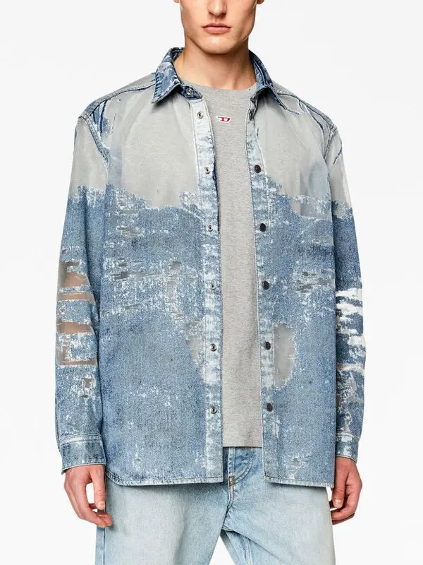 Diesel® D-Simply-Over-Fsd Devoré Denim Shirt In Blue - 57% Off