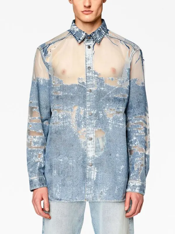 Diesel® D-Simply-Over-Fsd Devoré Denim Shirt In Blue - 57% Off