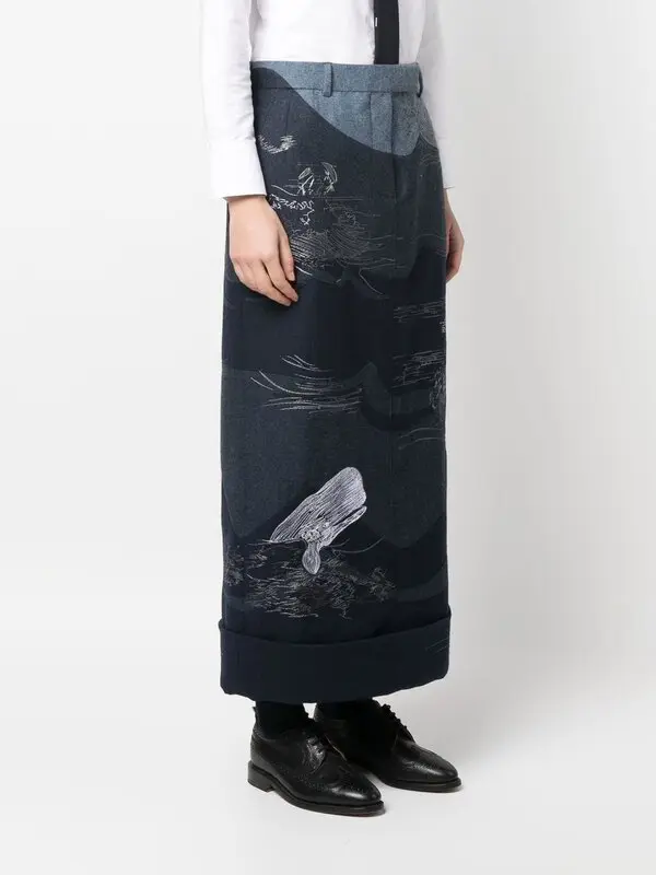 Thom Browne Midi Skirt With Contrasting Stitch Detail