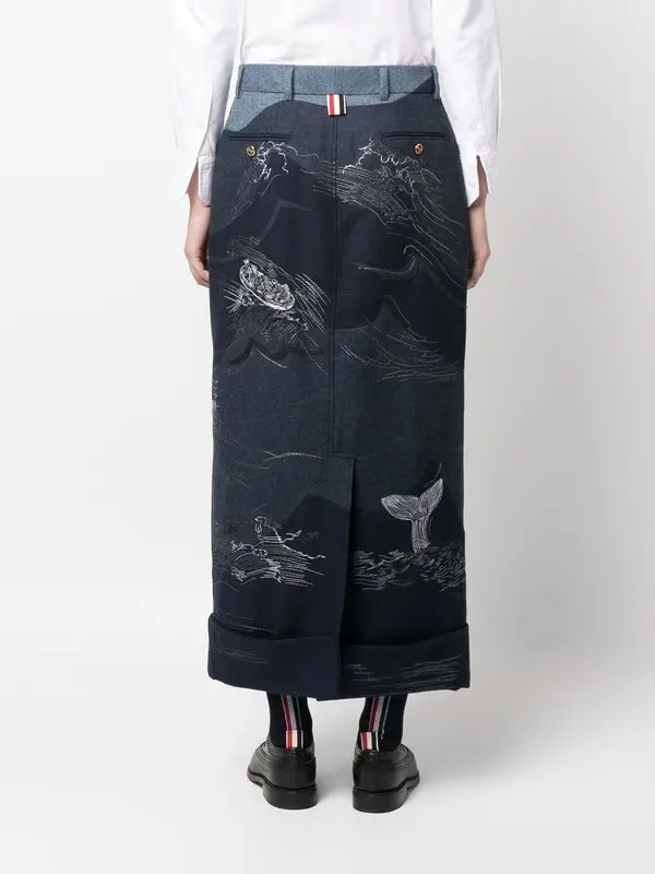 Thom Browne Midi Skirt With Contrasting Stitch Detail