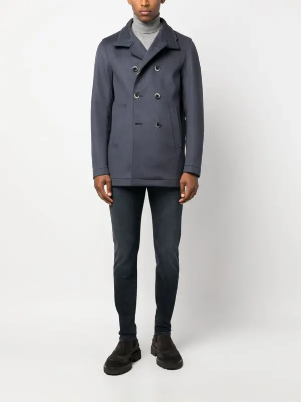Herno Double-breasted Wool-cashmere Coat - Blue