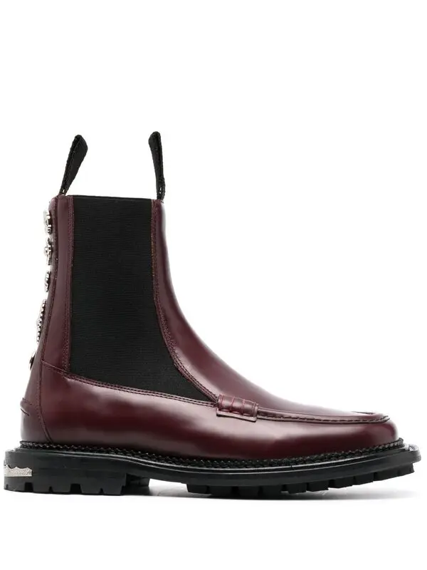 Toga Stud-embellished Leather Ankle Boots - Red