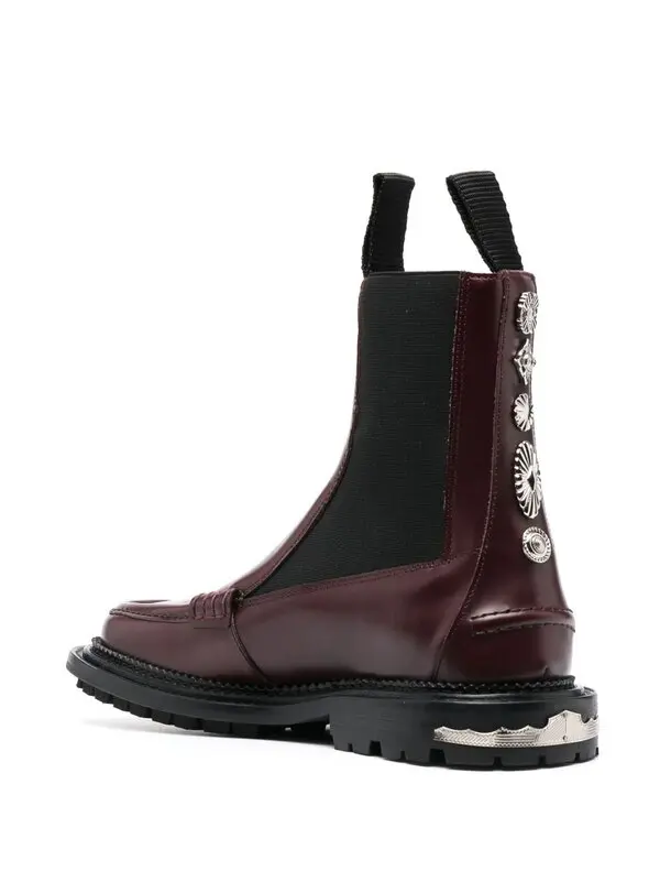 Toga Stud-embellished Leather Ankle Boots - Red