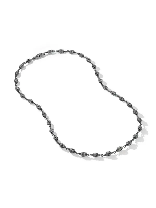 David Yurman Sterling Memento Mori Skull Rosary Necklace - Silver
