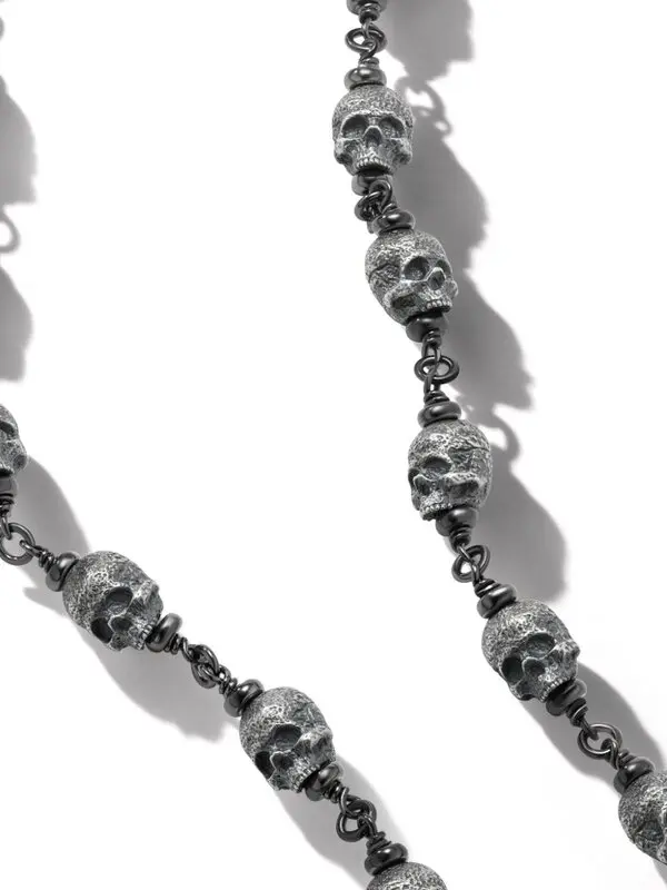 David Yurman Sterling Memento Mori Skull Rosary Necklace - Silver
