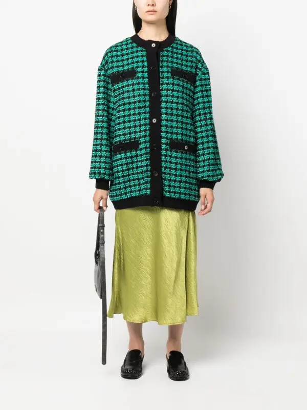 MSGM Houndstooth-pattern Tweed Cardigan Coat - Black
