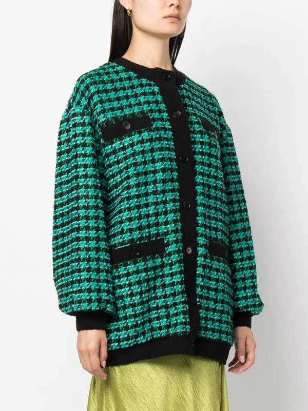 MSGM Houndstooth-pattern Tweed Cardigan Coat - Black